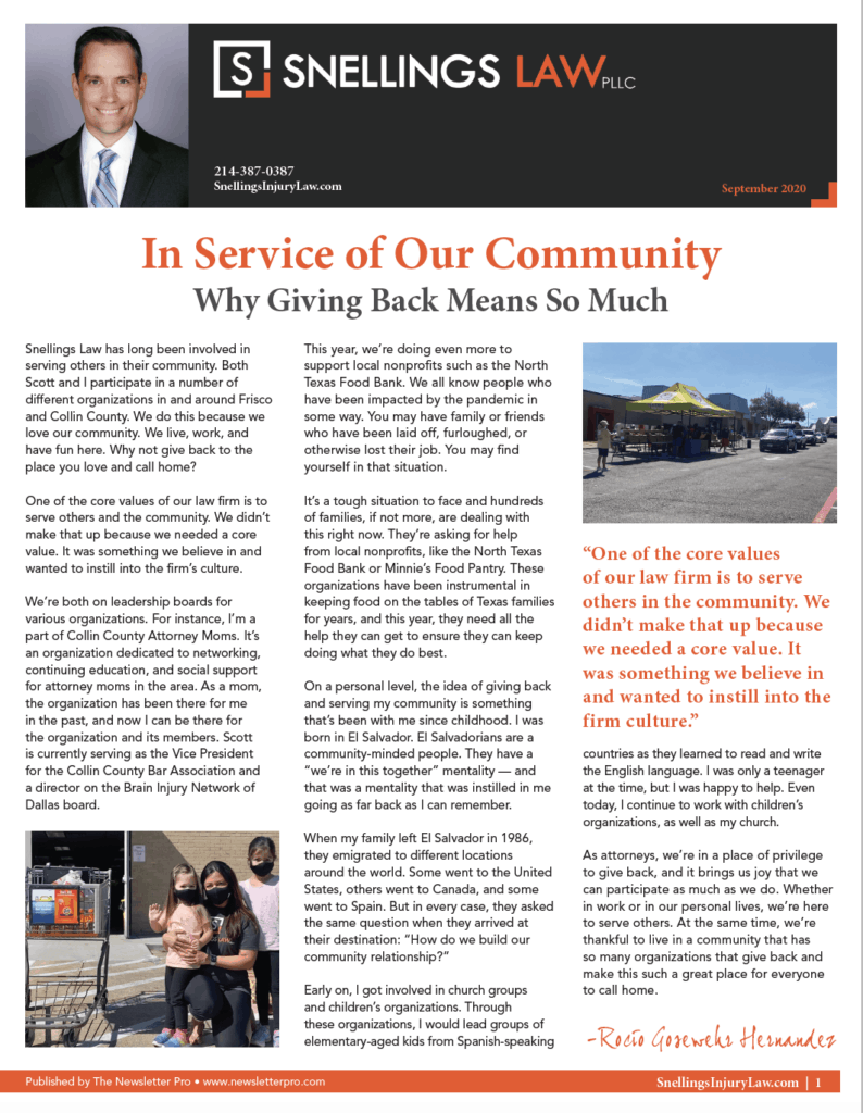 September 2020 Newsletter - Snellings Law - Injury Attorney