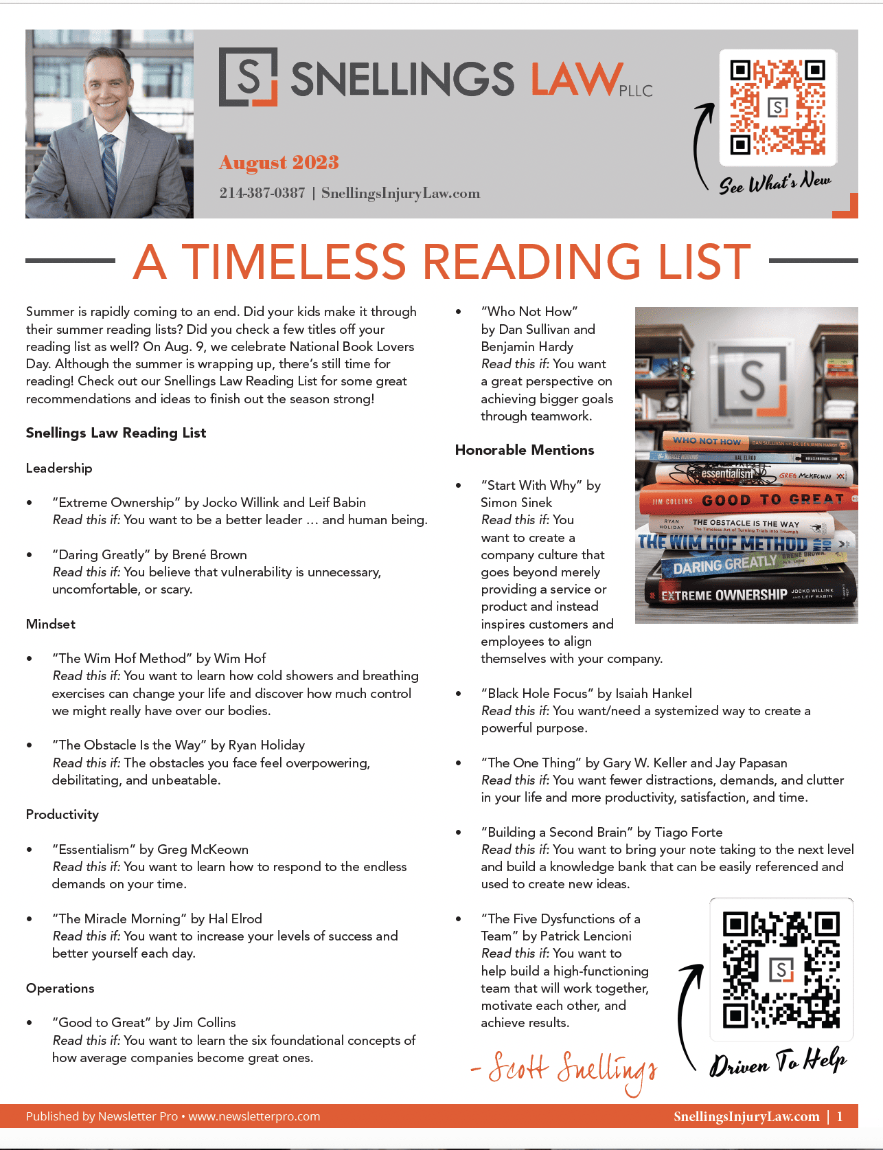 August 2023: A Timeless Reading List | Snellings Law