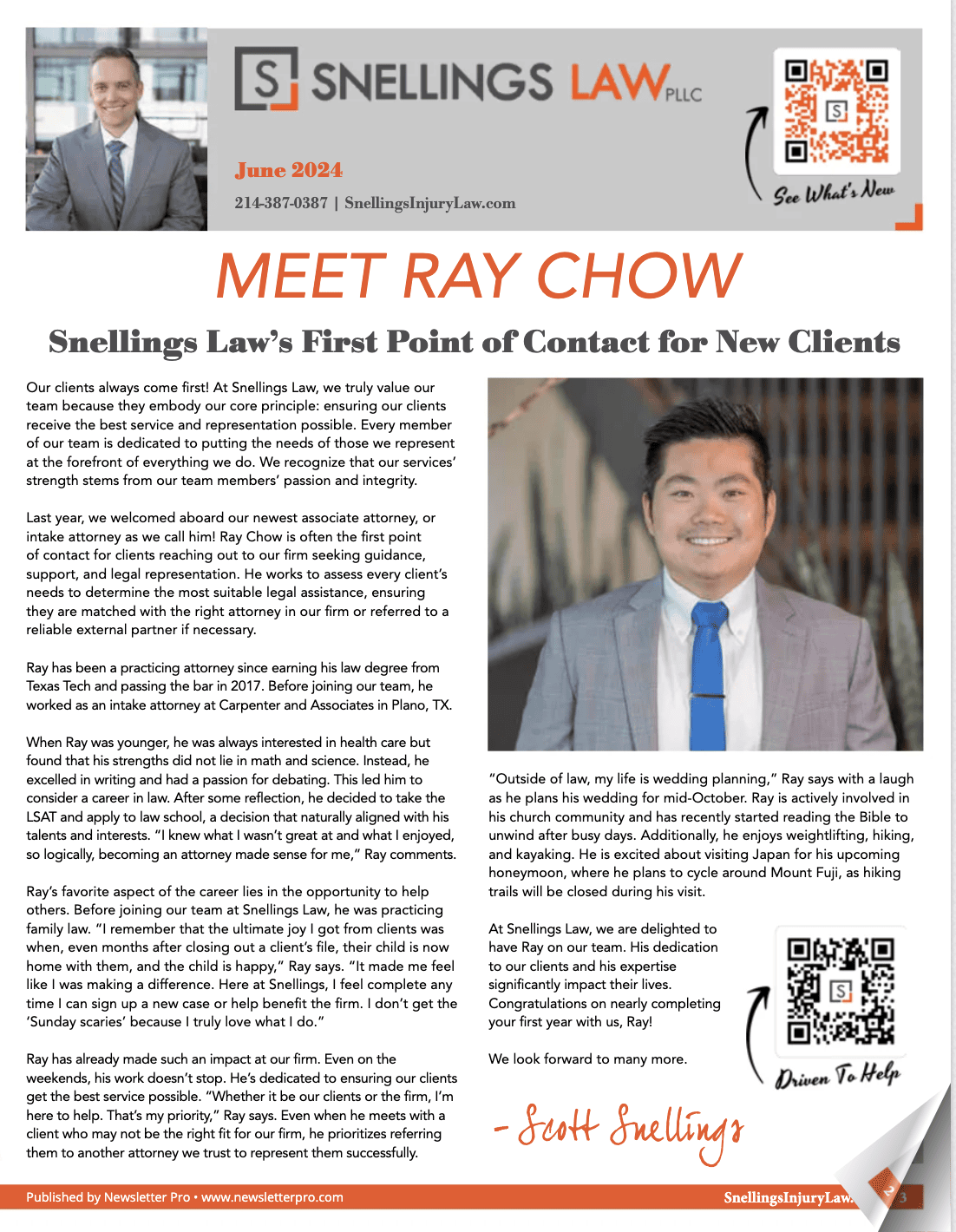 June 2024: Meet Ray Chow— Snellings Law's First Point of Contact for ...